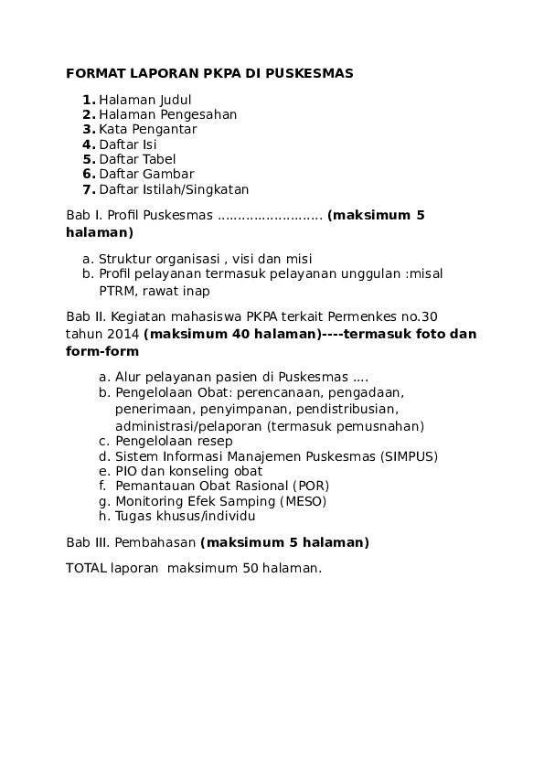(DOC) FORMAT LAPORAN PKPA DI PUSKESMAS