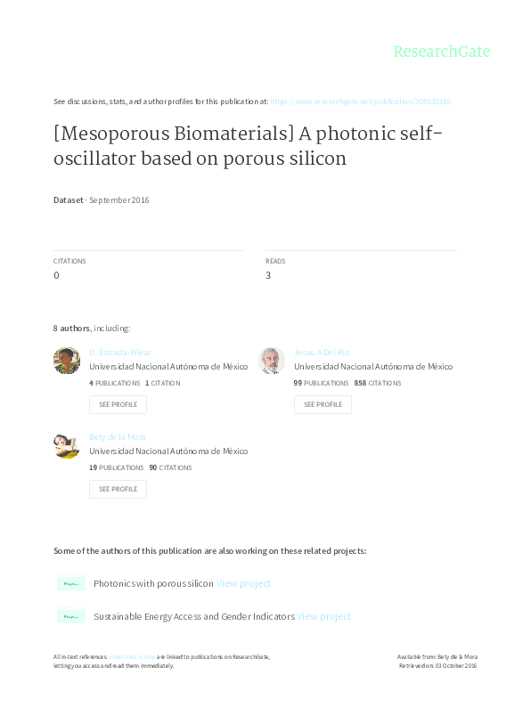 (PDF) Mesoporous Biomaterials] A photonic self- oscillator based on porous silicon Photonics ...