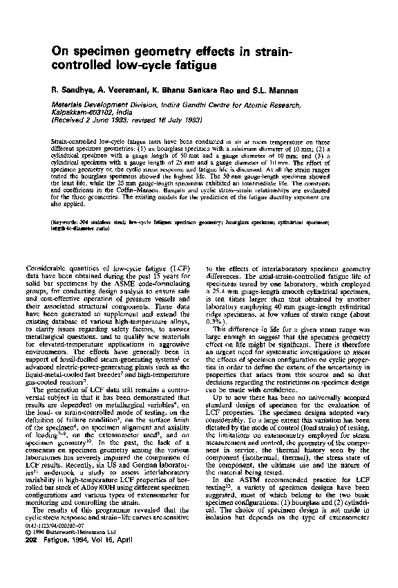 (PDF) On specimen geometry effects in strain-controlled low-cycle fatigue
