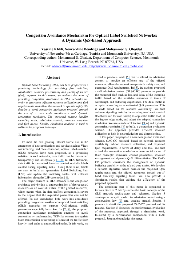 (PDF) Congestion Avoidance Mechanism for Optical Label Switched Networks: A Dynamic QoS-based ...