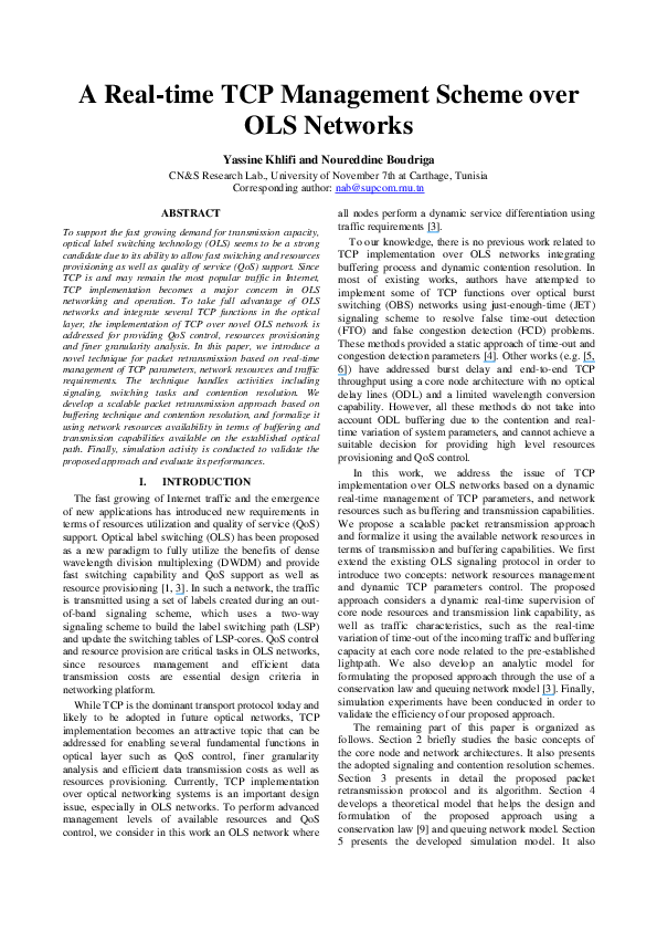 (PDF) A real-time TCP management scheme over OLS networks
