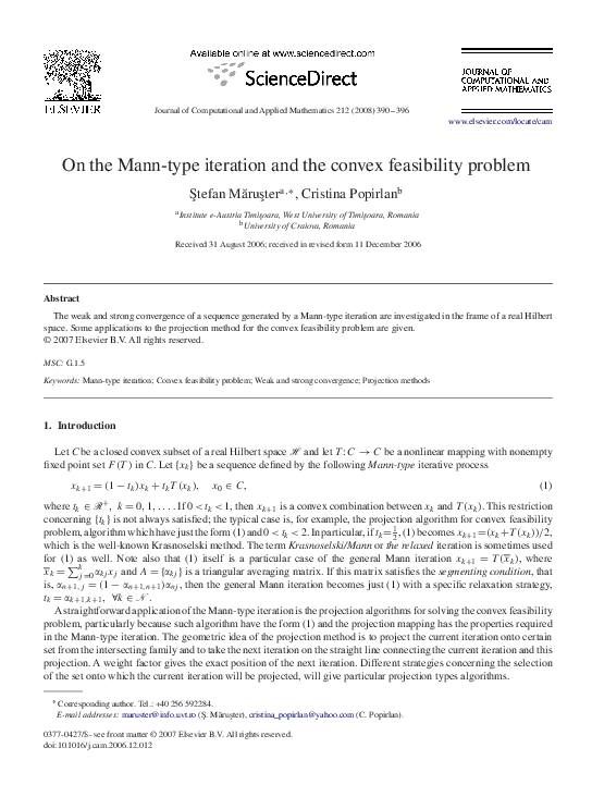 (PDF) On the Mann-type iteration and the convex feasibility problem