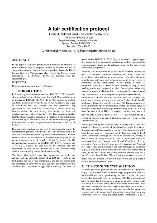 (PDF) A fair certification protocol