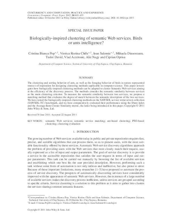 Pdf Biologically Inspired Clustering Of Semantic Web Services Birds Or Ants Intelligence