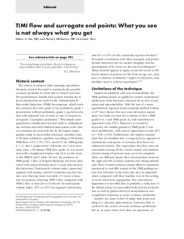 (PDF) TIMI flow and surrogate end points: What you see is not always ...