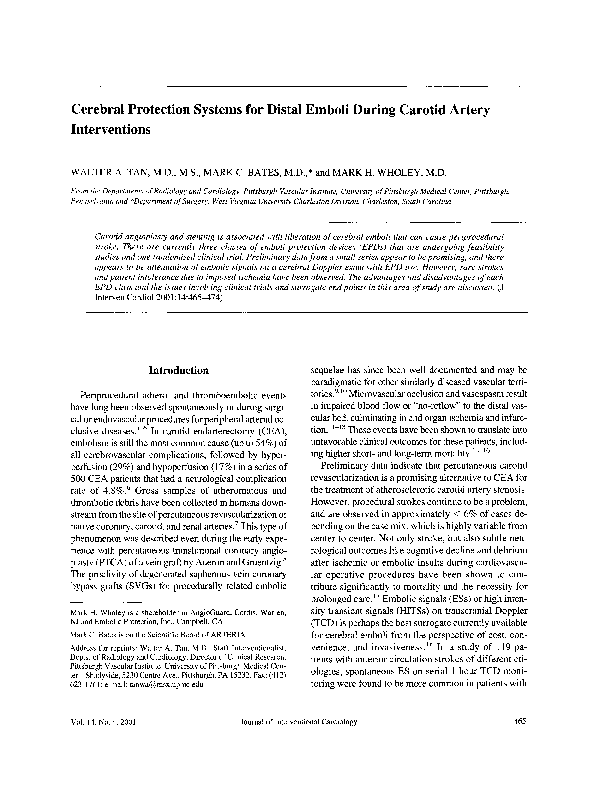 (PDF) Cerebral Protection Systems for Distal Emboli During Carotid ...