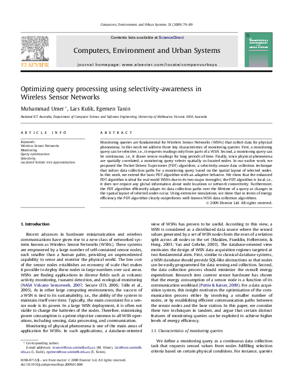 (PDF) Optimizing query processing using selectivity-awareness in Wireless Sensor Networks