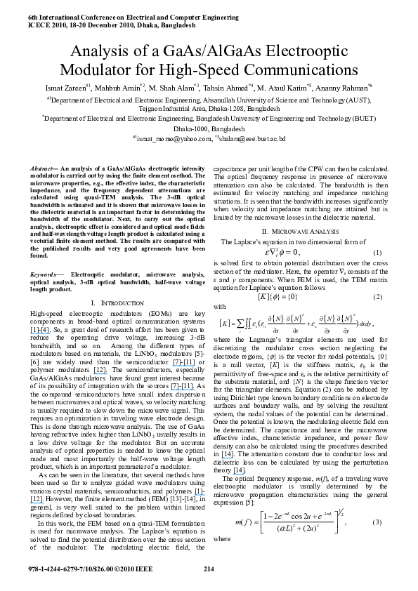 (PDF) Analysis of a GaAs/AlGaAs electrooptic modulator for high-speed ...