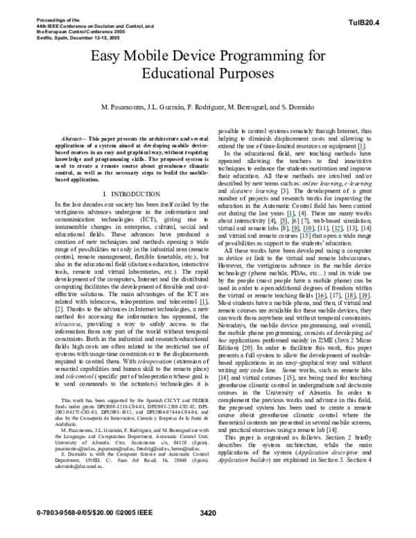 (PDF) Easy Mobile Device Programming for Educational Purposes