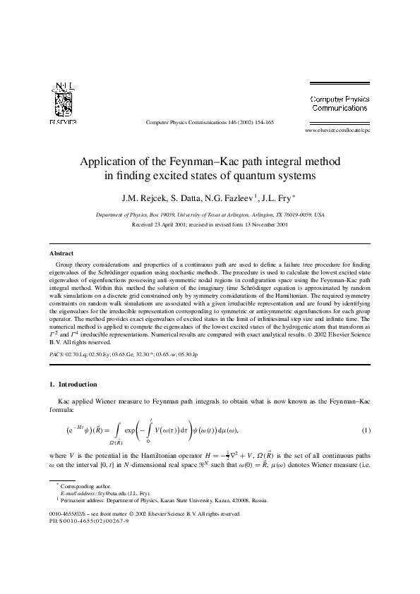 (PDF) Application of the Feynman–Kac path integral method in finding ...