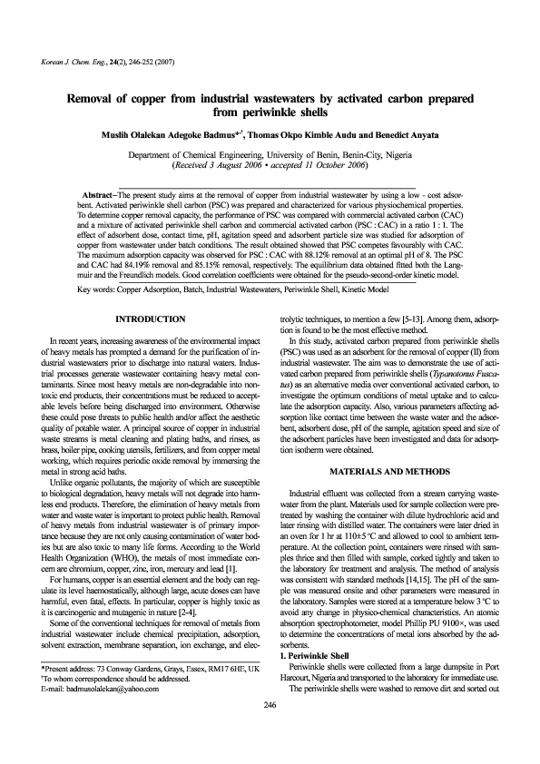 (PDF) Removal of copper from industrial wastewaters by activated carbon ...