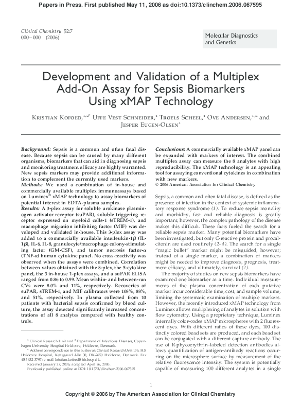 (PDF) Development and Validation of a Multiplex Add-On Assay for Sepsis ...
