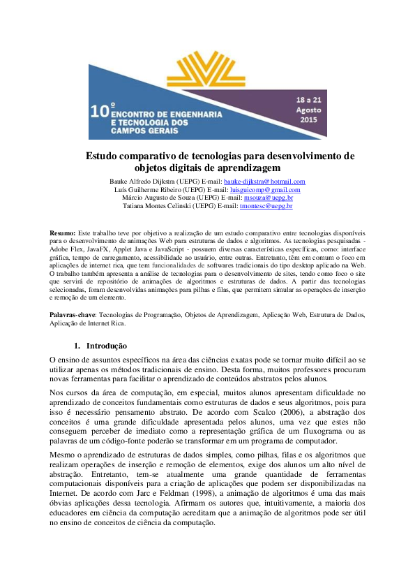 (PDF) Estudo comparativo de tecnologias para desenvolvimento de objetos ...