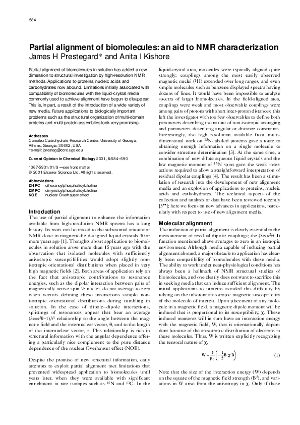 (PDF) Partial alignment of biomolecules: an aid to NMR characterization