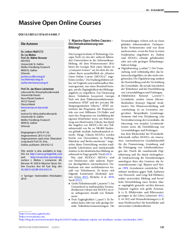 (PDF) Massive Open Online Courses