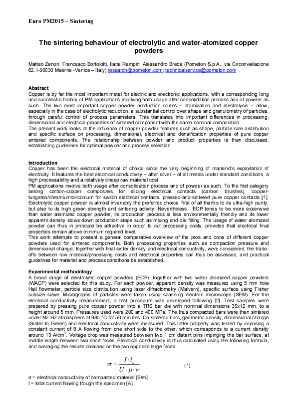 (PDF) The sintering behaviour of electrolytic and water-atomized copper ...