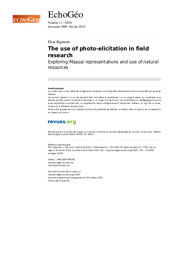 (PDF) The use of photo elicitation in field research: Exploring Maasai ...