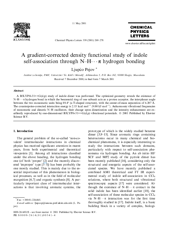 (PDF) A gradient-corrected density functional study of indole self-association through N–H ⋯ π ...