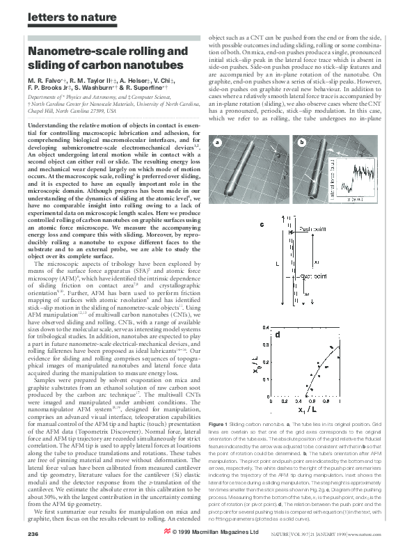 (PDF) Nanometre-scale rolling and sliding of carbon nanotubes