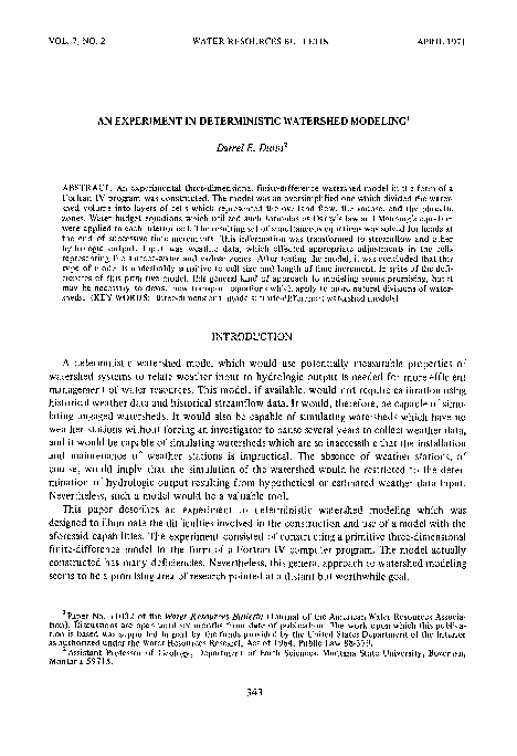 (PDF) AN EXPERIMENT IN DETERMINISTIC WATERSHED MODELING