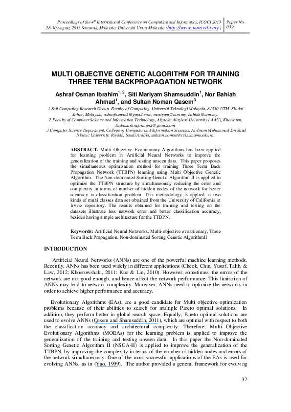 (PDF) Multi Objective Genetic Algorithm for Training Three Term Backpropagation Network