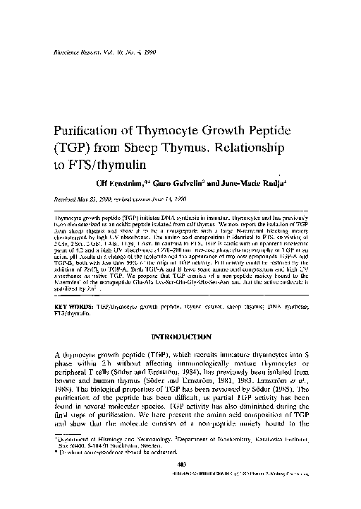 (PDF) Purification of thymocyte growth peptide (TGP) from sheep thymus ...
