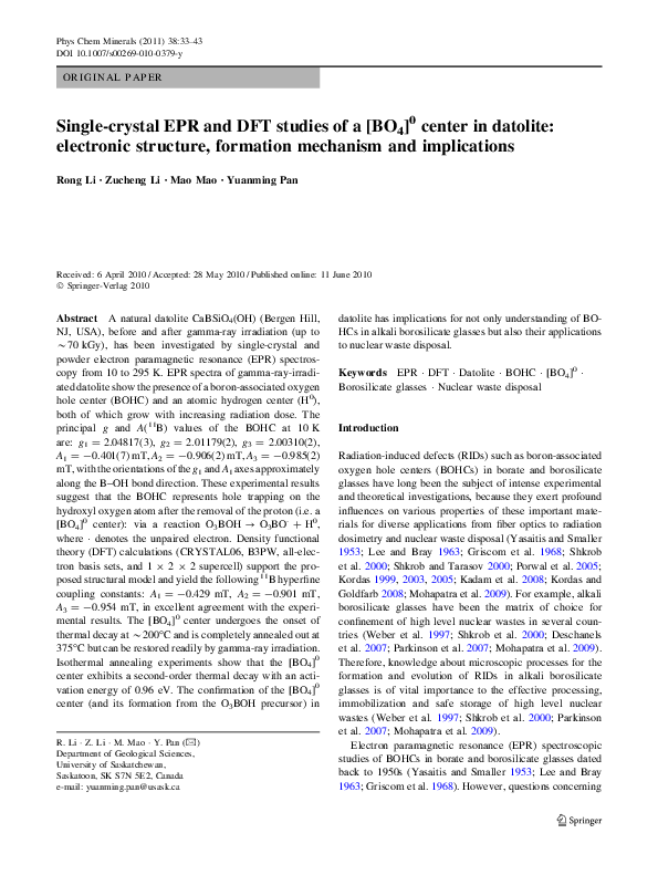 (PDF) Single-crystal EPR and DFT studies of a [BO 4 ] 0 center in ...