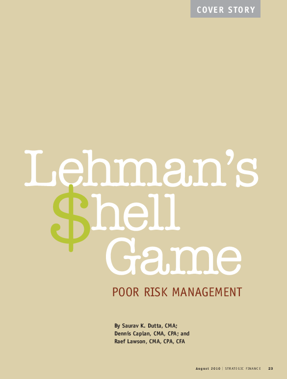 (PDF) Lehman's Shell Game: Poor Risk Management