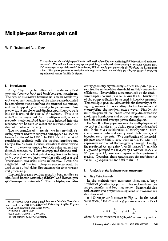 (PDF) Multiple-pass Raman gain cell