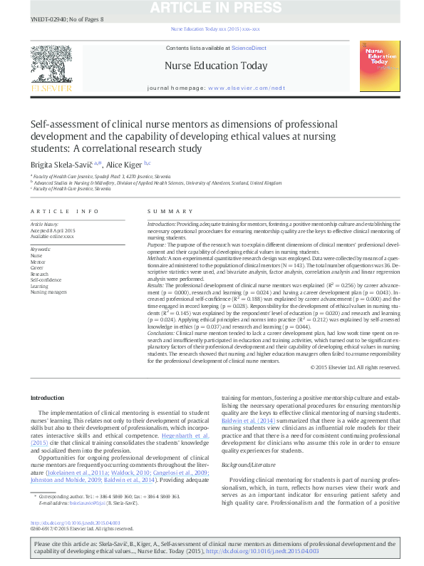 (PDF) Self-assessment of clinical nurse mentors as dimensions of professional development and ...