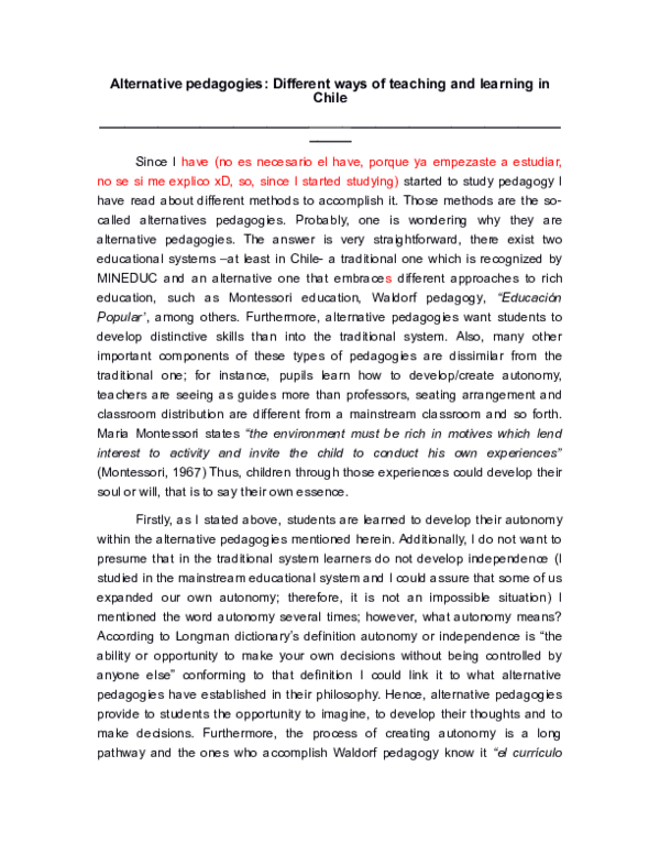 (DOC) Alternative pedagogies reflective essay