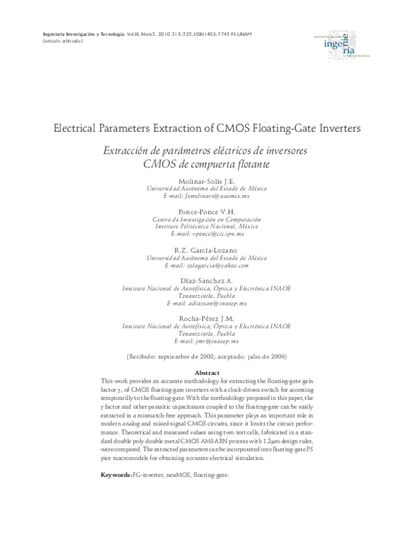 (PDF) Electrical Parameters Extraction of CMOS Floating-Gate Inverters