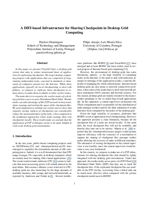 (PDF) A DHT-Based Infrastructure for Sharing Checkpoints in Desktop Grid Computing