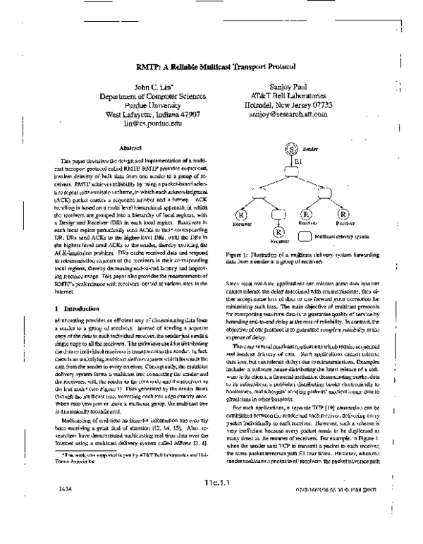 Pdf Rmtp A Reliable Multicast Transport Protocol