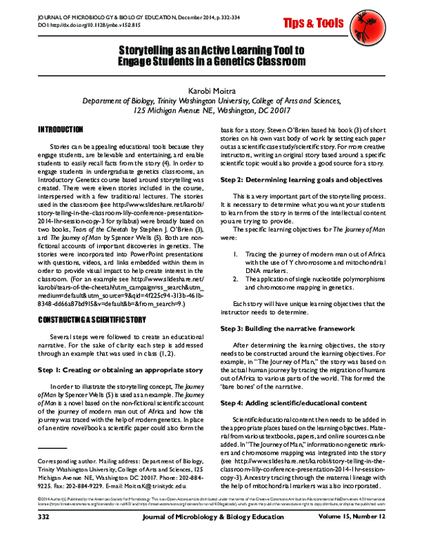 (PDF) Storytelling as an Active Learning Tool to Engage Students in a Genetics Classroom