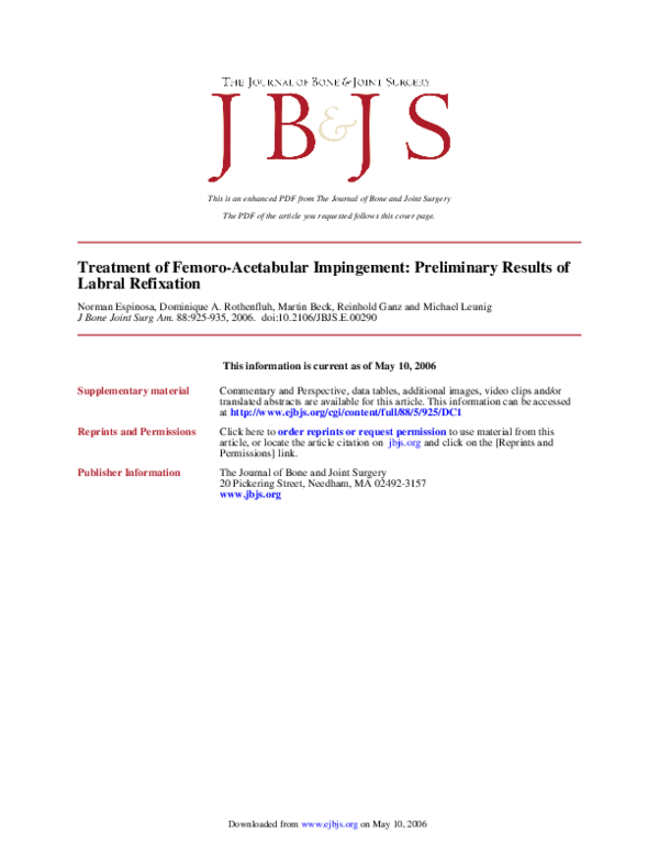(PDF) Labral Refixation Treatment of Femoro-Acetabular Impingement ...