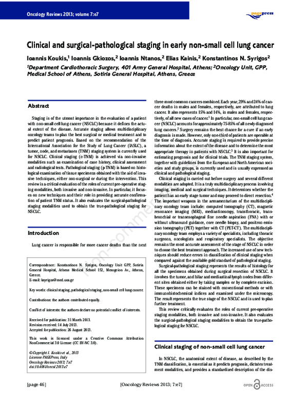 (PDF) Clinical and surgical-pathological staging in early non-small ...