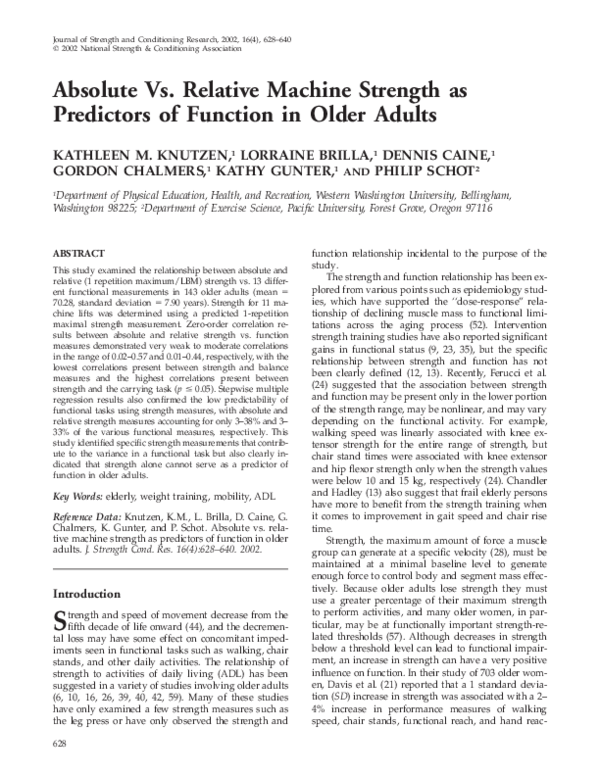 (PDF) Absolute Vs. Relative Machine Strength as Predictors of Function ...