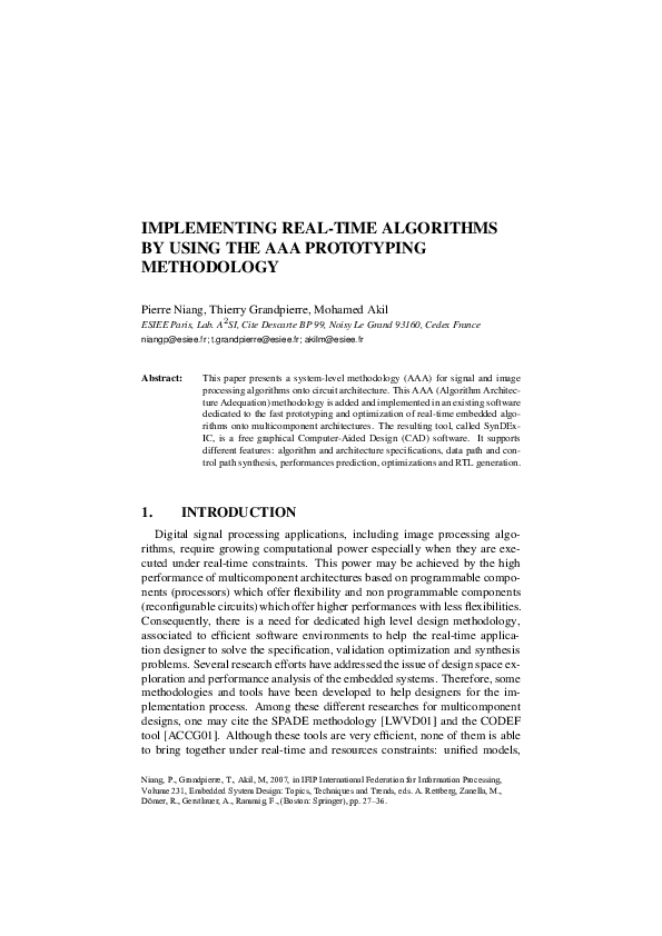 Pdf Implementing Real Time Algorithms By Using The Aaa Prototyping