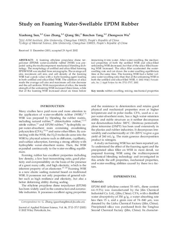 (PDF) Study on foaming water-swellable EPDM rubber