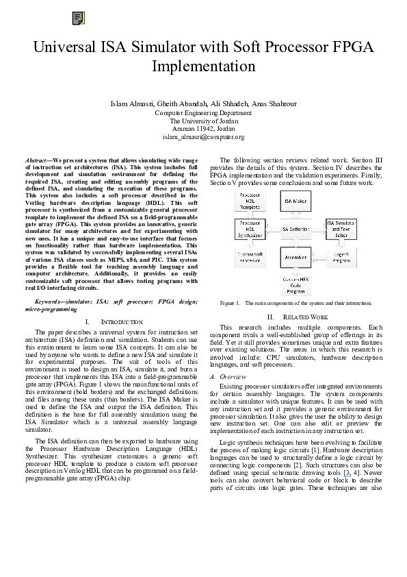 (PDF) Universal ISA simulator with soft processor FPGA implementation (PDF) Universal ISA simulator with soft processor FPGA implementation