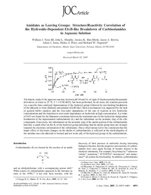 (PDF) Amidates as Leaving Groups: Structure/Reactivity Correlation of ...