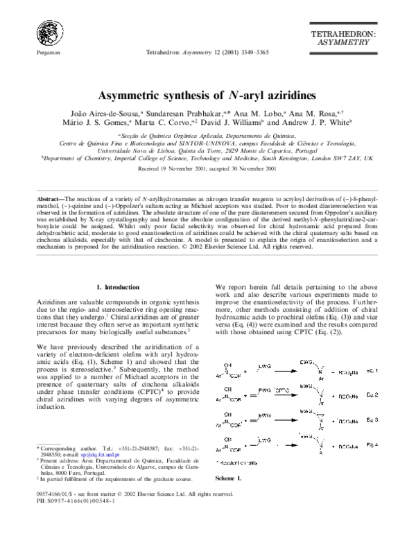 (PDF) Asymmetric synthesis of N-aryl aziridines