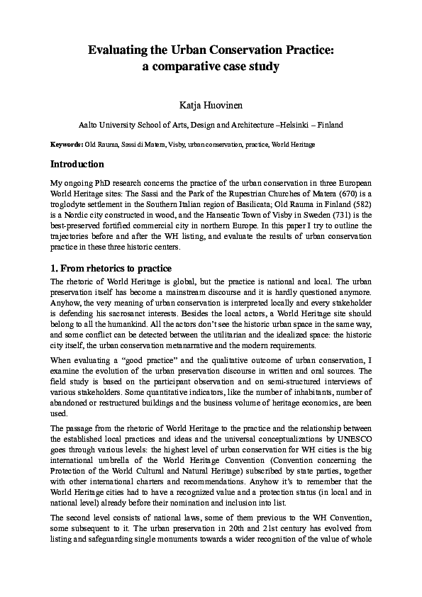 (PDF) Evaluating the Urban Conservation Practice: a comparative case study