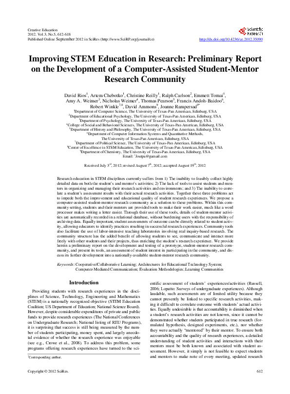 (PDF) Improving STEM Education in Research: Preliminary Report on the Development of a Computer ...