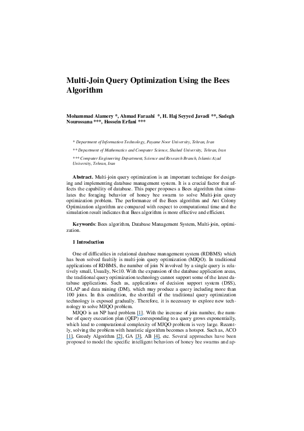 Pdf Multi Join Query Optimization Using The Bees Algorithm