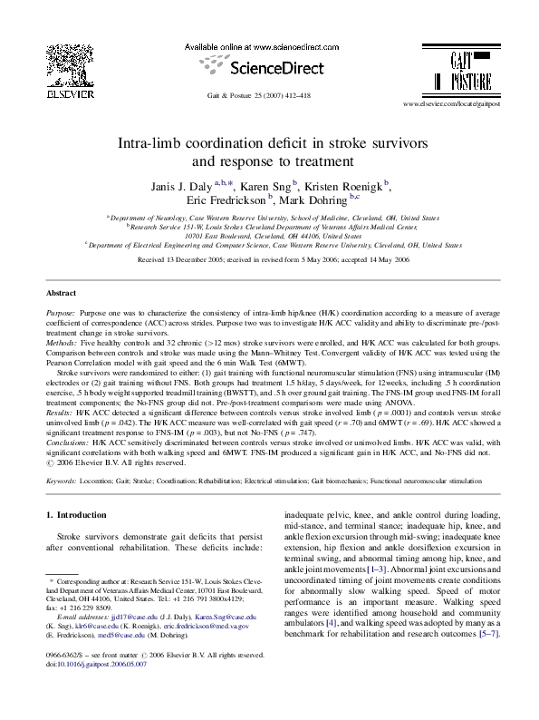 (PDF) Intra-limb coordination deficit in stroke survivors and response ...