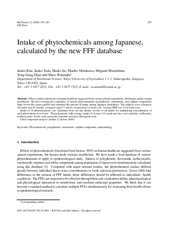 (PDF) Intake of phytochemicals among Japanese, calculated by the new FFF database