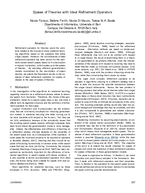 (PDF) Spaces of Theories with Ideal Refinement Operators