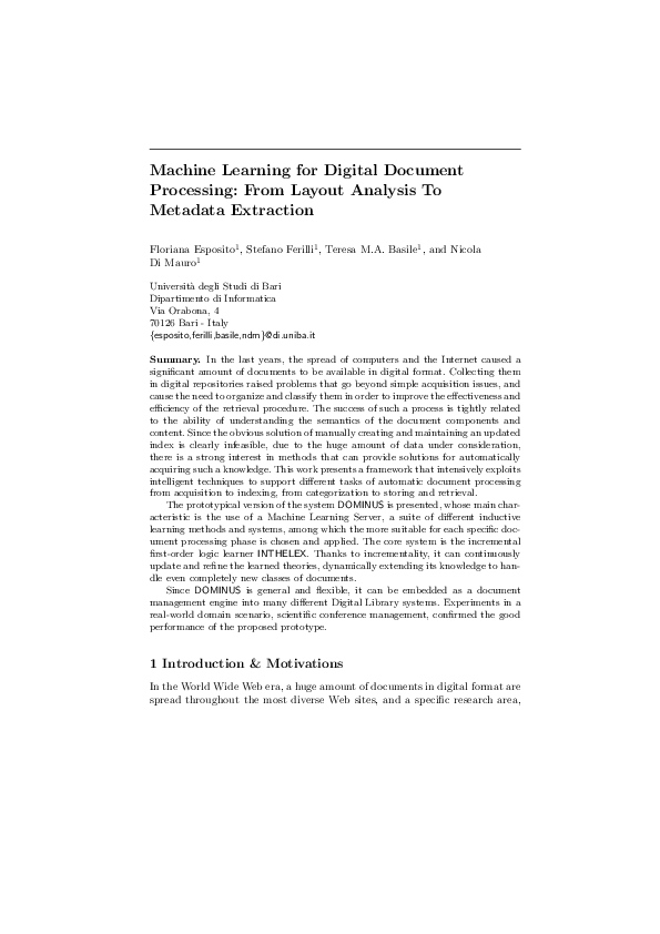 (PDF) Machine Learning for Digital Document Processing: from Layout ...